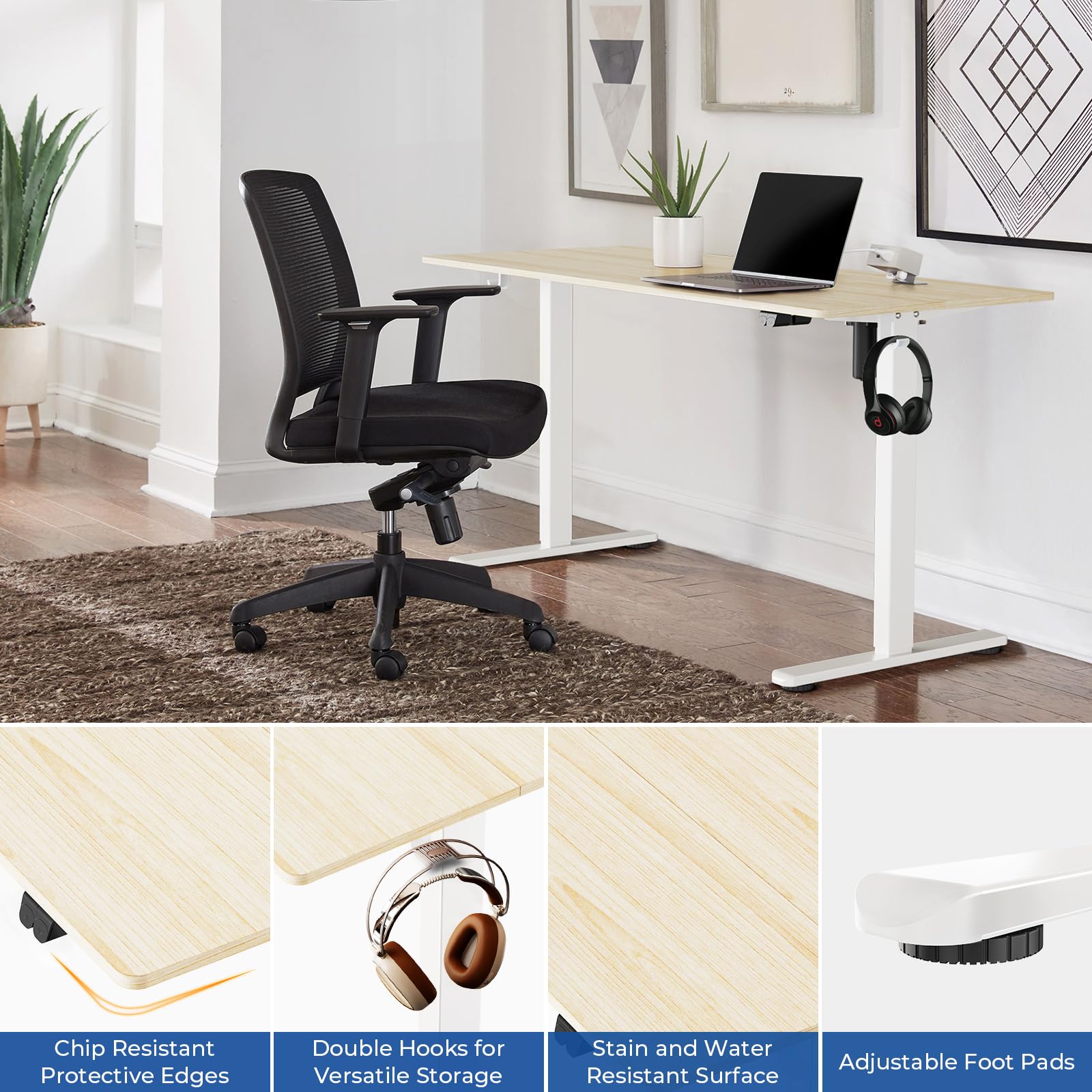 Our Modern Space Height Adjustable 48" Electric Standing Desk - Upgraded Ultra Durable Home Office Large Rectangular Computer or Laptop Sit Stand Workstation - 48 x 24 Inch