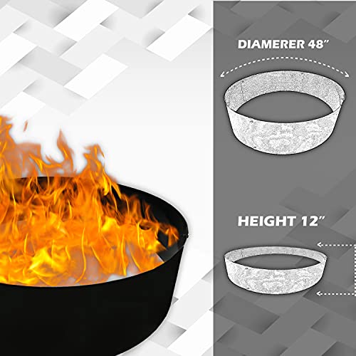 Simond Store Portable Fire Pit Ring Liner, 48 Inch Diameter 12 Inch Height 2 mm Thick Heavy Duty Steel Round Fire Pit Insert for Outdoor Garden Patio Camping Bonfire