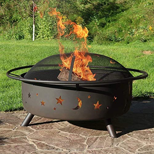LEAYAN Garden Fire Pit Grill Bowl Grill Barbecue Rack Round Outdoor Fire Pit, Wood Burning Patio & Backyard Firepit with Mesh Spark Screen and Fireplace Poker, for Camping Picnic Outdoor Fire Pits