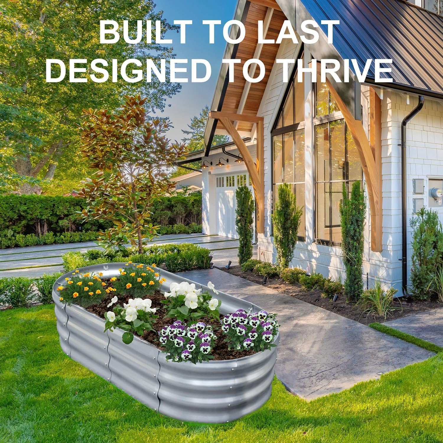 Anraja Raised Garden Bed Galvanized Metal Planter Boxes Outdoor for Gardening, Grow Plants, Flowers, Vegetables, Herbs, 4X2X1 Ft
