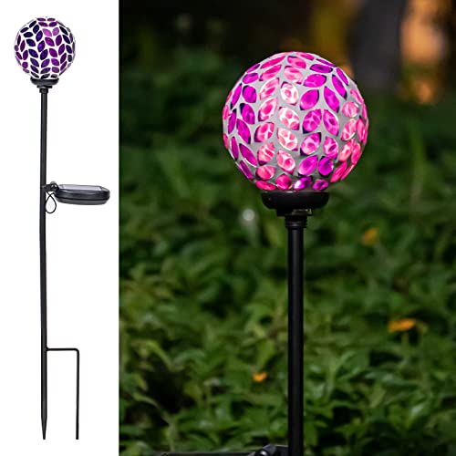 VCUTEKA Solar Path Lights Outdoor Decorative - Mosaic Solar Garden Stakes Light Waterproof LED Light for Landscape Lawn Patio Yard Driveway Decoration, Purple, 1 Pack