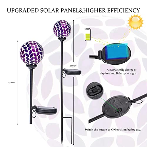 VCUTEKA Solar Path Lights Outdoor Decorative - Mosaic Solar Garden Stakes Light Waterproof LED Light for Landscape Lawn Patio Yard Driveway Decoration, Purple, 1 Pack