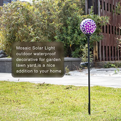 VCUTEKA Solar Path Lights Outdoor Decorative - Mosaic Solar Garden Stakes Light Waterproof LED Light for Landscape Lawn Patio Yard Driveway Decoration, Purple, 1 Pack