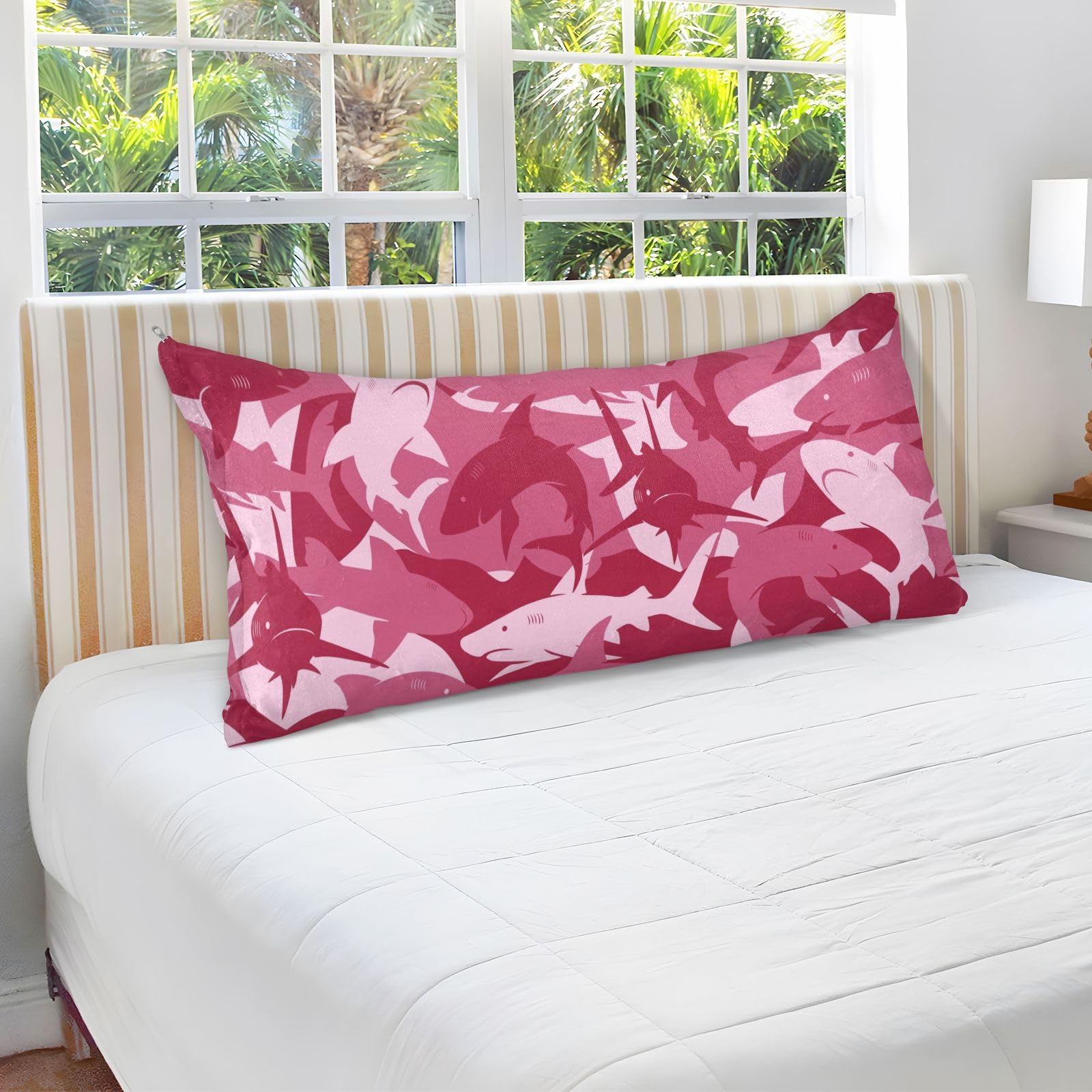 Sharks Camo Pink Pillowcase for Hair and Skin Body Pillow Cover Bed Pillow King Size 20"X 40" Super Soft Pillow Case with Zipper for Pillow
