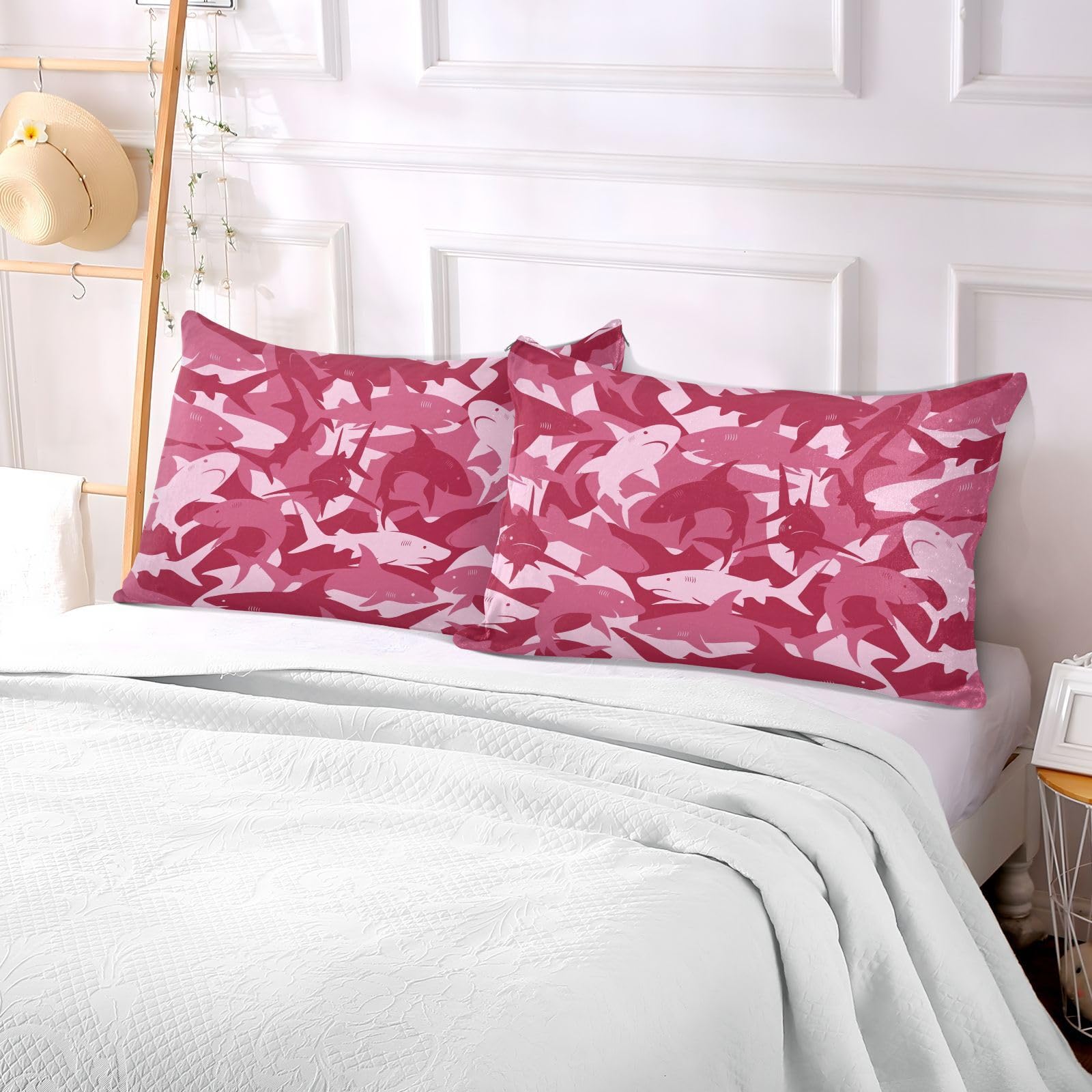 Sharks Camo Pink Pillowcase for Hair and Skin Body Pillow Cover Bed Pillow King Size 20"X 40" Super Soft Pillow Case with Zipper for Pillow