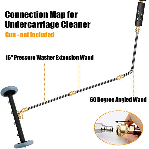 ZALALOVA Pressure Washer Undercarriage Cleaner, 16 Inch Power Washer Surface Cleaner Attachments, Under Car Wash Water Broom w/ 2 Pcs Extension Wand 1 Pc 60¡ã Angled Wand, 4000 PSI