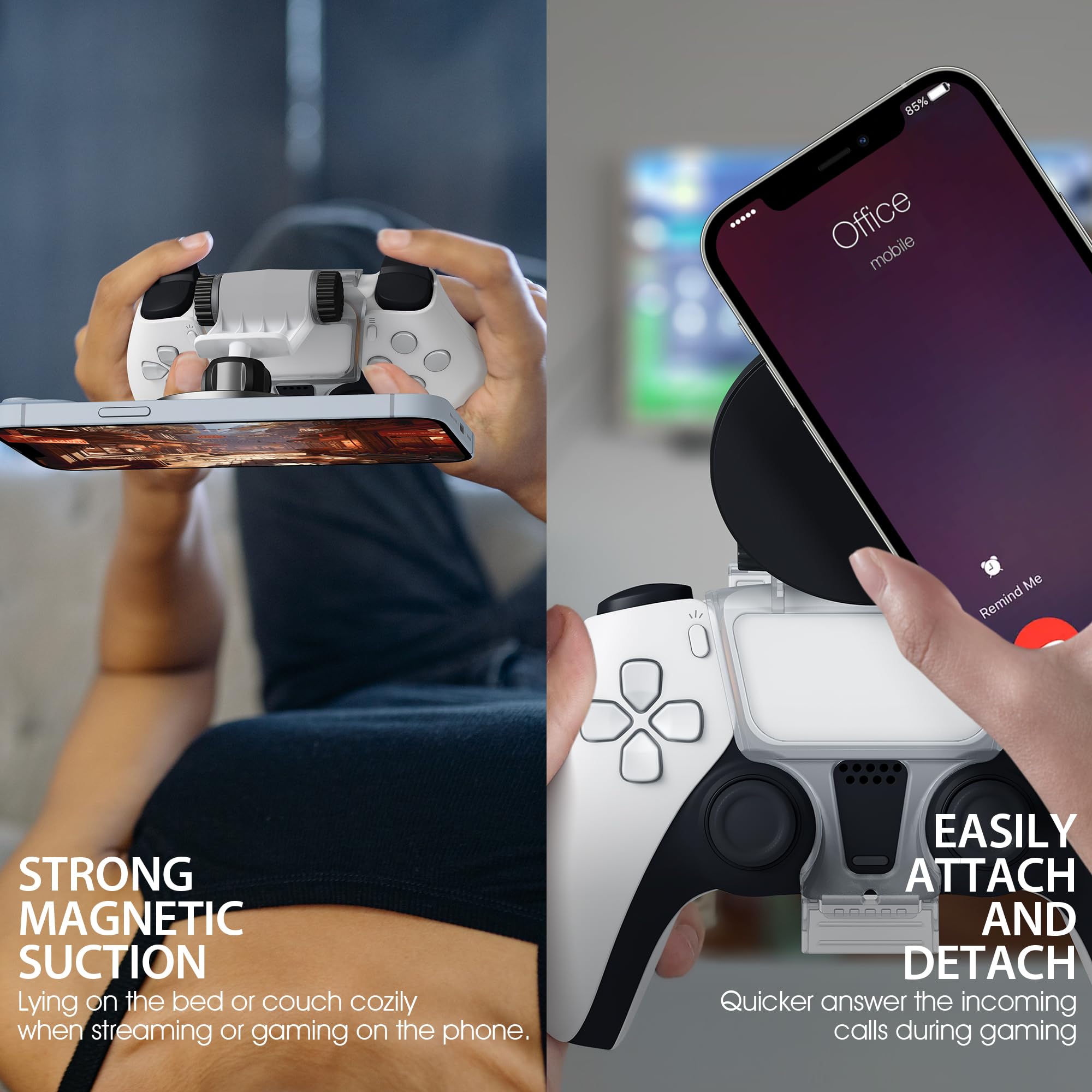 Orzero Magnetic Controller Phone Mount Clip compatible for PS5 Dualsense Controller, Adjustable Mag-Safe holder Accessories for iPhone and Android Phones Remote Stream Gaming - Black