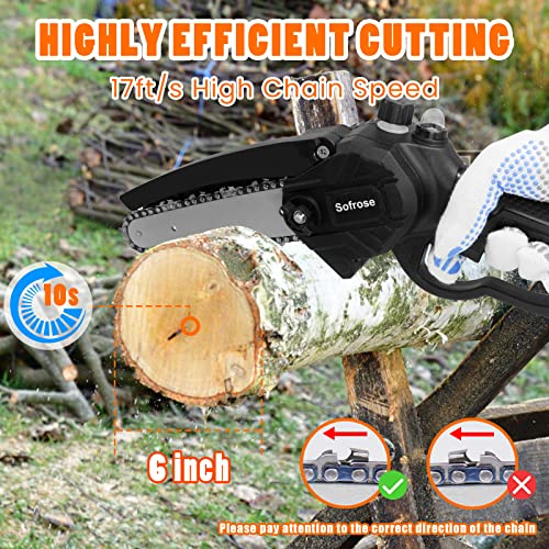 6 Inch Mini Chainsaw Sofrose Cordless Chainsaw with Auto-Oil System 2X 2.0Ah Batteries One-Handed Electric Chain Saw Electric Pruning Chainsaw for Wood Cutting Garden Logging Trimming Branch