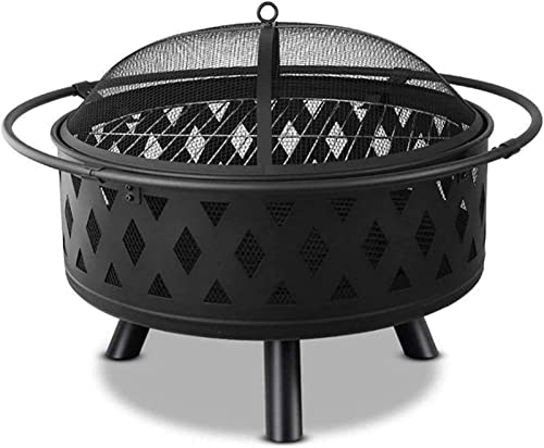LEAYAN Garden Fire Pit Portable Grill Barbecue Rack 2-in-1 Outdoor Fire Pits Outdoor Fire Tables, 29.5in Heavy Duty Steel BBQ Grill Fire Pit Bowl with Cover BBQ Cooking for Camping B