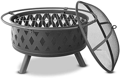 LEAYAN Garden Fire Pit Portable Grill Barbecue Rack 2-in-1 Outdoor Fire Pits Outdoor Fire Tables, 29.5in Heavy Duty Steel BBQ Grill Fire Pit Bowl with Cover BBQ Cooking for Camping B
