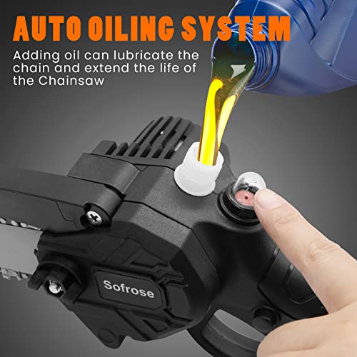 6 Inch Mini Chainsaw Sofrose Cordless Chainsaw with Auto-Oil System 2X 2.0Ah Batteries One-Handed Electric Chain Saw Electric Pruning Chainsaw for Wood Cutting Garden Logging Trimming Branch