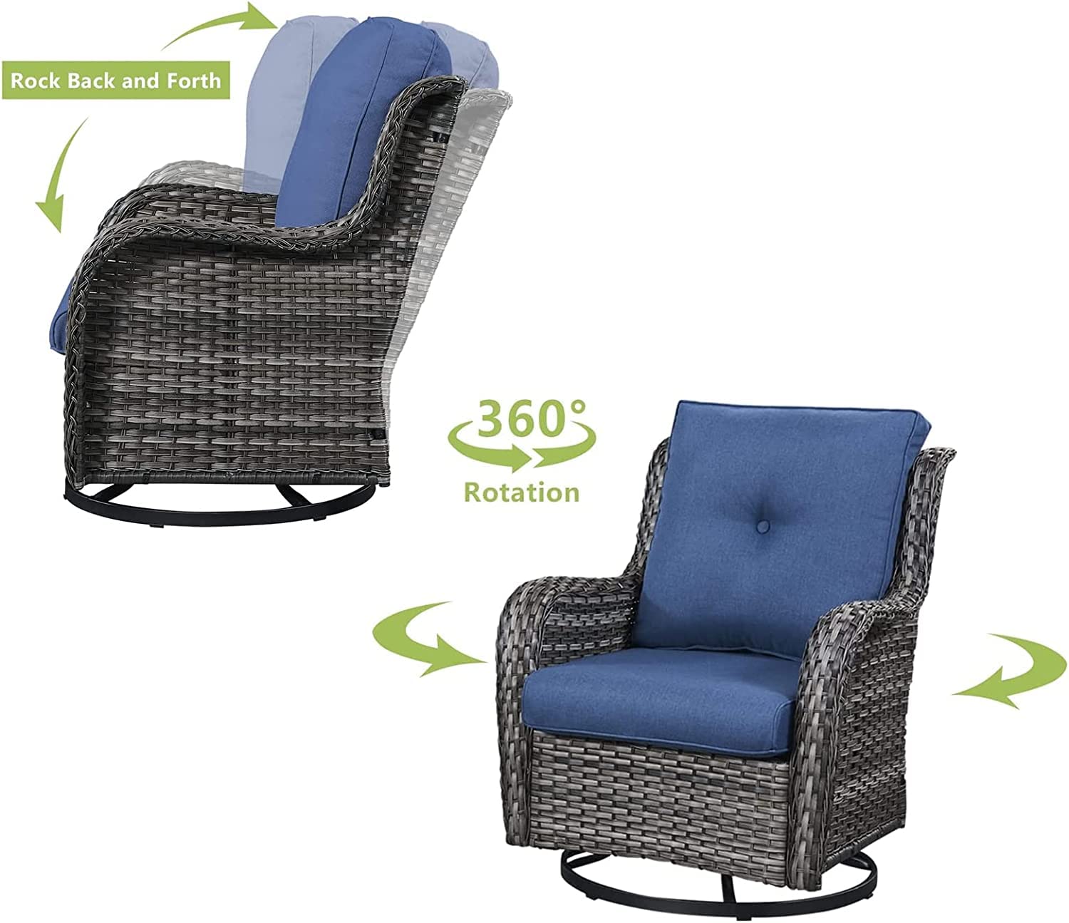 HUMMUH Patio Furniture with Fire Pit,PE Wicker Outdoor Couch and Love Seats,Patio Swivel Chairs and Ottomans,7 Piece Conversation Sets with 30in 55,000 BTU Propane Gas Fire Pit Table