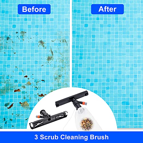 CKE Upgraded 14" Wide Portable Pool Spa Jet Vacuum Cleaner Head w/ Scrub Brushes, Leaf Bag and EZ Clip for for Above Ground Pools, Spas, Ponds, Inflatable Pools, Jacuzzi Tub-Attaches to Garden Hose
