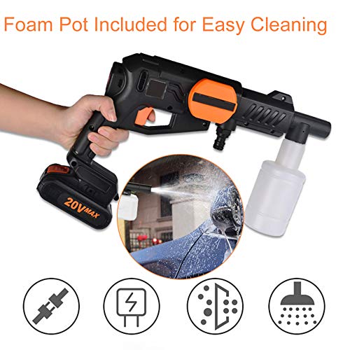 Battery Powered Pressure Washer Cordless Portable Power Cleaners Car Washer 320PSI 94PSI Garden Watering with 2000mAh Battery Hose Nozzles and Accesseries