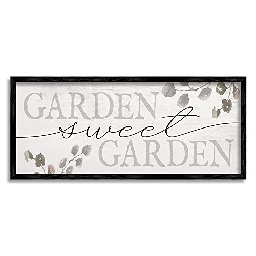 Stupell Industries Sweet Garden Yardwork Phrase Eucalyptus Leaves, Designed by Daphne Polselli Black Framed Wall Art, Grey