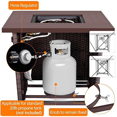 Yaheetech Fire Pit 28 in Propane Fire Pit Table 50,000 BTU Wicker Gas Fire Pit Table w/Weatherproof PE Rattan Frame and Fire Glass for Outdoor Patio Garden Backyard, Smokeless Gas Firepit Table
