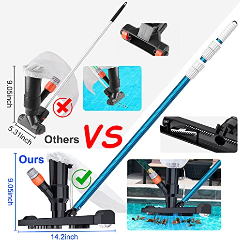 CKE Upgraded 14" Wide Portable Pool Spa Jet Vacuum Cleaner Head w/ Scrub Brushes, Leaf Bag and EZ Clip for for Above Ground Pools, Spas, Ponds, Inflatable Pools, Jacuzzi Tub-Attaches to Garden Hose