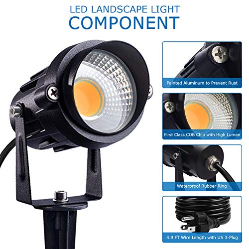 SUNVIE 120V Spot Lights Outdoor LED Landscape Lighting 12W AC Spotlights for Yard Waterproof Landscape Lights with Spiked Stake for Tree Garden Pathway Warm White Flag Lights with US 3-Plug In(4 Pack)