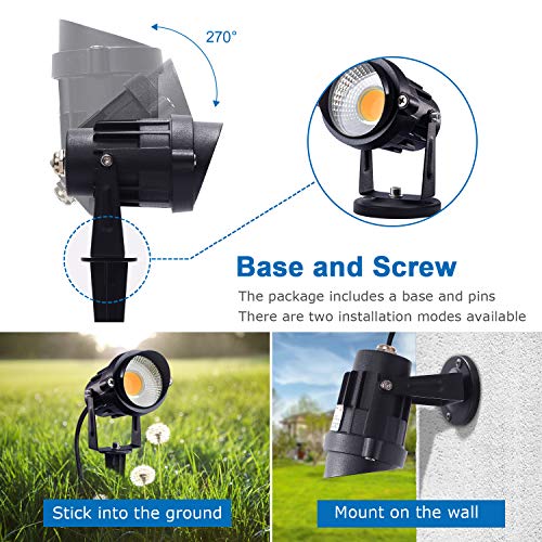 SUNVIE 120V Spot Lights Outdoor LED Landscape Lighting 12W AC Spotlights for Yard Waterproof Landscape Lights with Spiked Stake for Tree Garden Pathway Warm White Flag Lights with US 3-Plug In(4 Pack)