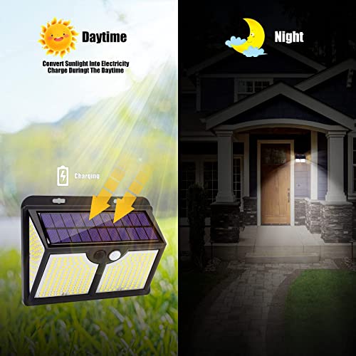 Kzeipio Solar Outdoor Lights, 333 LED Motion Sensor Security Lights, 4 Lighting Modes and IP65 Waterproof with Wireless Wall Lights for Garden, Patio, Yard, Garage