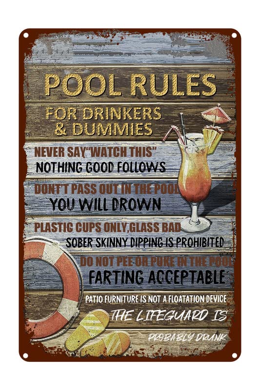 Pool Metal Signs Swimming Pool Rules House Decoration, Swimming Pool Rules Funny Signs For Club Bar Pub Gym Garden Gate Drinking Fountains Poster Tin Sign Metal Sign 8x12 Inch