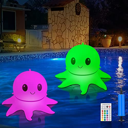 Ostwiki Floating Pool Lights Solar Powered, 22 inch Glowing LED Octopus, 2-Pack 16 Color Waterproof Inflatable Christmas Outdoor Decoration Lights for Swimming Pool, Lawn, Garden, Yard, Party Gift