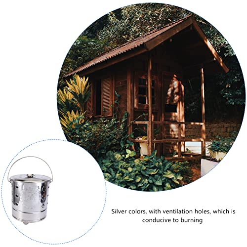 Housoutil 1PC Stainless Steel Paper Burn Barrel with Hook, Burn Barrel Incinerator Cage Can with Lid, Joss Paper Money Incinerator Can for Garden Paper Leaf Trash Backyard Bonfire 10.81x9.04in.