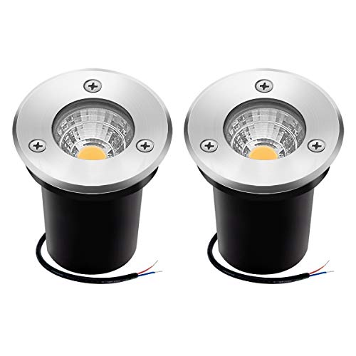 ZUCKEO Low Voltage Landscape Lights 3W LED Well Lights, 12V-24V Landscape Lighting Outdoor In-Ground Lights IP67 Waterproof Paver Light for Driveway Deck Step Garden Warm White (2 Pack)