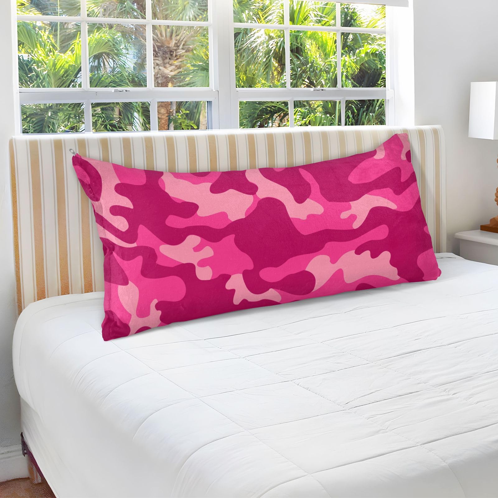 Pink Camo Pillowcase for Hair and Skin Body Pillow Cover Pillow Case Queen Size 20"X 30" Pillow Case Protector with Zipper for Body Pillows