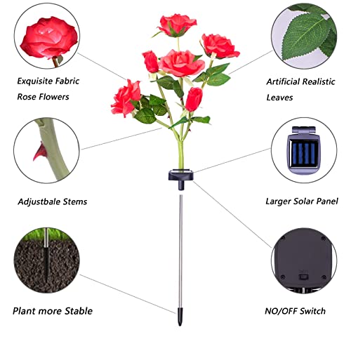 Vanful Solar Outdoor Lights with 6 Charming Roses, LED Roses Light with Bigger Solar Panel,Outdoor Solar Lights for Yard, Pathway, Patio, Garden Decoration(Blue)