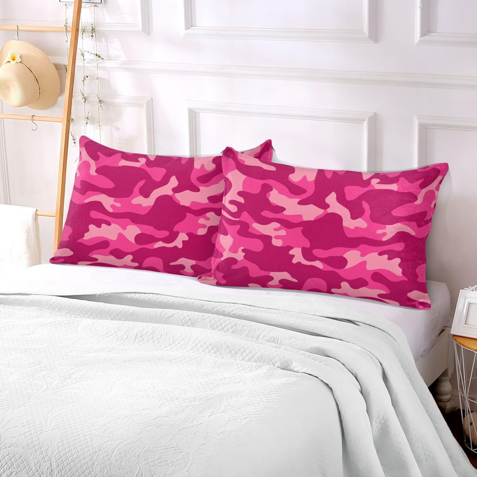 Pink Camo Pillowcase for Hair and Skin Body Pillow Cover Pillow Case Queen Size 20"X 30" Pillow Case Protector with Zipper for Body Pillows