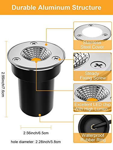 ZUCKEO Low Voltage Landscape Lights 3W LED Well Lights, 12V-24V Landscape Lighting Outdoor In-Ground Lights IP67 Waterproof Paver Light for Driveway Deck Step Garden Warm White (2 Pack)
