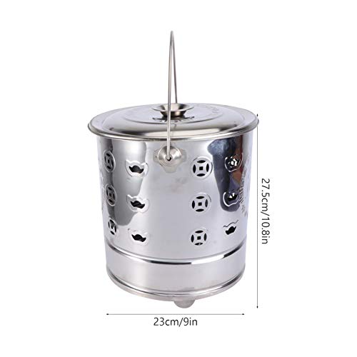 Housoutil 1PC Stainless Steel Paper Burn Barrel with Hook, Burn Barrel Incinerator Cage Can with Lid, Joss Paper Money Incinerator Can for Garden Paper Leaf Trash Backyard Bonfire 10.81x9.04in.