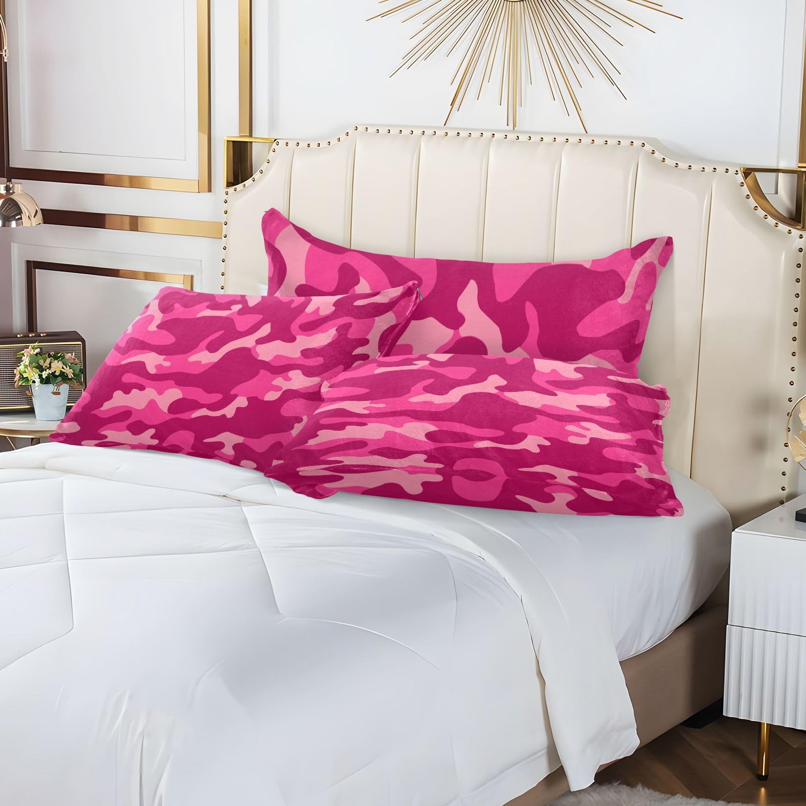 Pink Camo Pillowcase for Hair and Skin Body Pillow Cover Pillow Case Queen Size 20"X 30" Pillow Case Protector with Zipper for Body Pillows