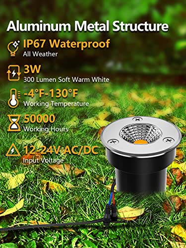 ZUCKEO Low Voltage Landscape Lights 3W LED Well Lights, 12V-24V Landscape Lighting Outdoor In-Ground Lights IP67 Waterproof Paver Light for Driveway Deck Step Garden Warm White (2 Pack)