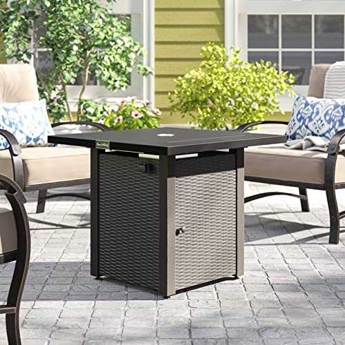 Hooseng Propane Fire Pit Table, 28 Inch Outdoor Gas Firepit 50,000 BTU with Lid and Lava Rock, Adjustable Flame Apply to Outside Patio, Garden, Backyard