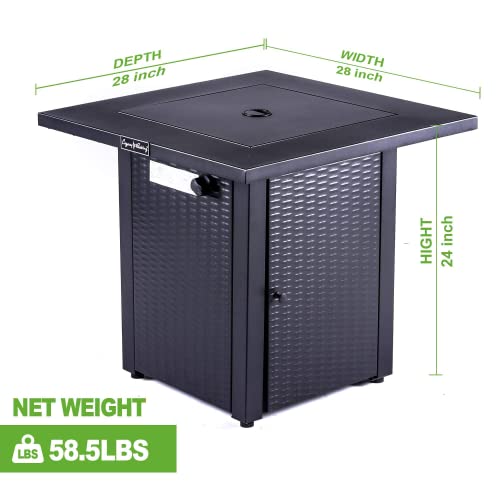 Hooseng Propane Fire Pit Table, 28 Inch Outdoor Gas Firepit 50,000 BTU with Lid and Lava Rock, Adjustable Flame Apply to Outside Patio, Garden, Backyard