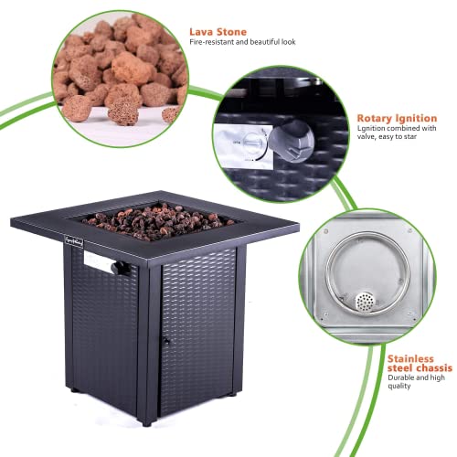 Hooseng Propane Fire Pit Table, 28 Inch Outdoor Gas Firepit 50,000 BTU with Lid and Lava Rock, Adjustable Flame Apply to Outside Patio, Garden, Backyard