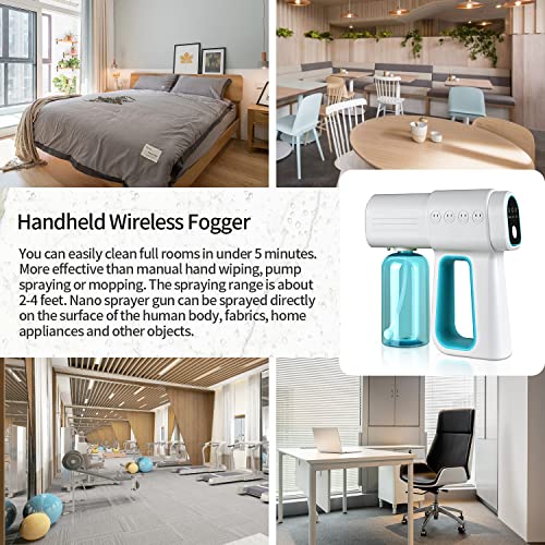 Professional Disinfectant Fogger Machine, 380ml Wireless Nano Sprayer Gun Handheld Sanitizer Fogger, Blue Light Foggers for Touchless Sanitization (Blue)