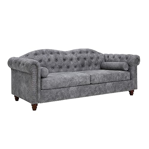 Modern Loveseat Couch Sofa,Classic Traditional Chesterfield Upholstered Accent 3 Seaters Large Sofá Love Seats Futon Couches Furniture with Nailhead Scrolled Arms&Pillows for Small Space/Living Room