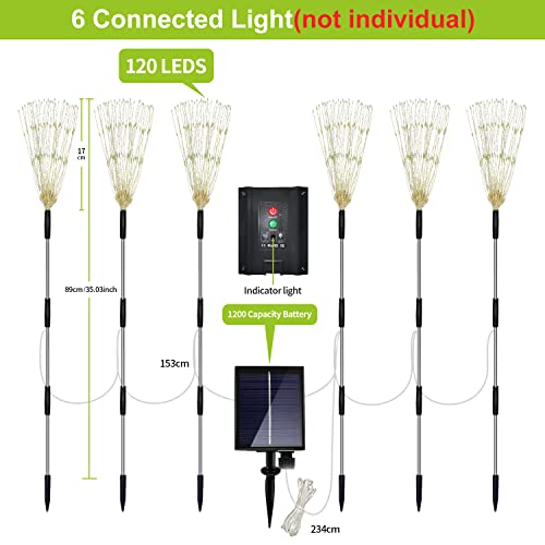 6 Pack Outdoor Solar Garden Lights, Solar Firework Lights,120 LED Waterproof Solar Lamps Decorative, Fireworks Lamp, 8 Modes Landscape Lights with Remote for Pathway Backyard Walkway Patio(Cool White)