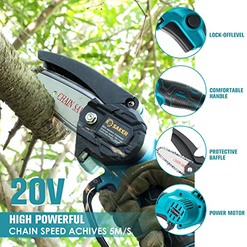 Saker Mini Chainsaw,4 Inch Portable Electric Chainsaw Cordless,Handheld Chain Saw Pruning Shears Chainsaw for Tree Branches, Courtyard, Household and Garden (Only 2*Chains)