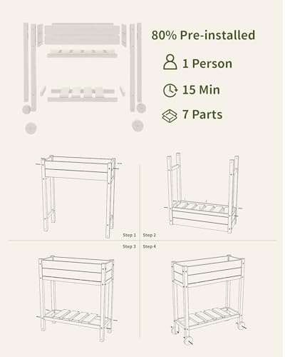 JEAREY Raised Garden Bed with Legs, HDPE Elevated Garden Boxes with Wheels, Raised Planter Box Outdoor, for Flowers Vegetables Herbs Backyard Patio Balcony, White
