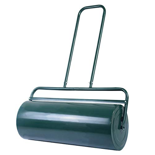 LHONE Tow Lawn Roller,Heavy Duty Metal Lawn Rollers Tow Behind Water Filled Push,Water and Sand Filled Garden Drum Roller with with U Shaped Handle (24" x 13")