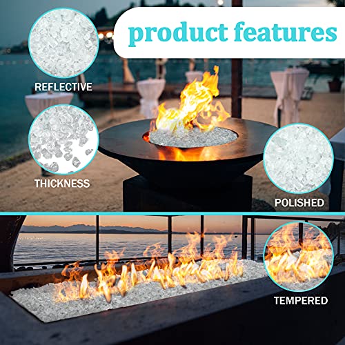 1.5 LB Glass Gravel Stone 3-6 mm Glitter Gravel Stone Luster Reflective Tempered Fire Glass Crushed Glass for Fire Pit Crafts Vase Fish Bowl Garden Decor (Transparent)