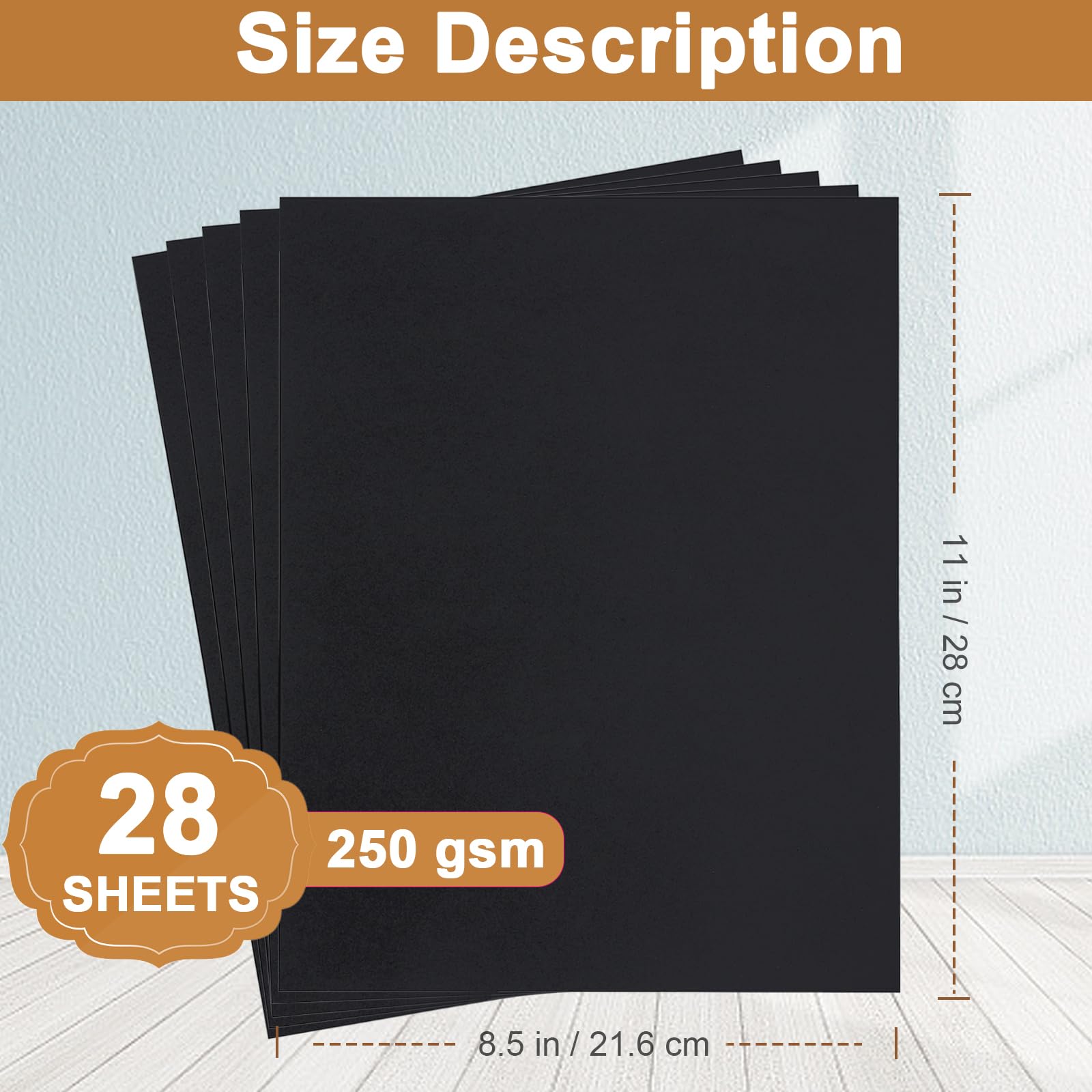 Silunkia 28 Sheets Black Cardstock 8.5 x 11 for Brrthday Decorations, 250gsm/92lb Heavyweight Black Construction Paper Card Stock for DIY Cards Making, Scrapbooking, Greeting Cards, Invitations