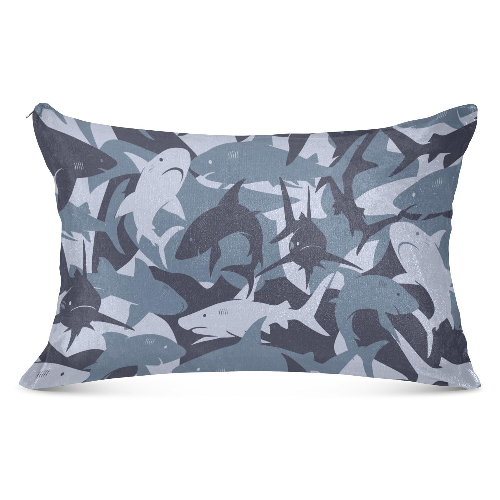 Sharks Camo Pillowcase for Hair and Skin Body Pillow Cover Body Pillow Cases King Size 20"X 40" Decorative Pillows Cases with Zipper for Women Men