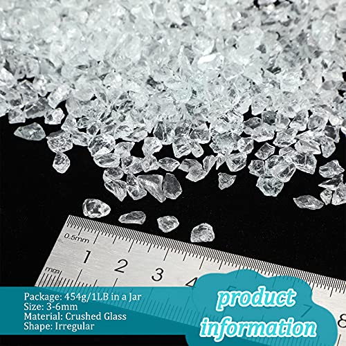 1.5 LB Glass Gravel Stone 3-6 mm Glitter Gravel Stone Luster Reflective Tempered Fire Glass Crushed Glass for Fire Pit Crafts Vase Fish Bowl Garden Decor (Transparent)