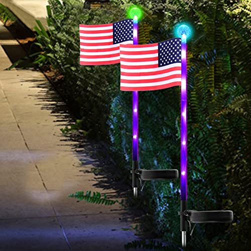 IQGVEB Christmas Decorations American Flag Pole Light, Purple / 7 Colors 100Lumen Landscape Solar Pathway Lights Waterproof Garden Lights for Patio Lawn Yard Walkway (2 Pack)