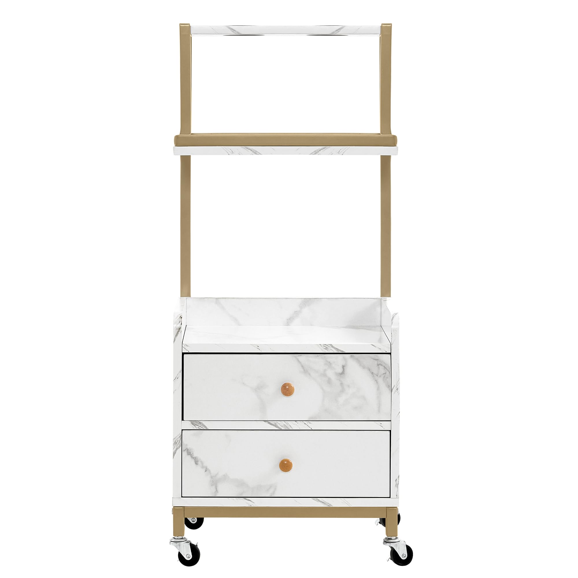 BarberPub Salon Trolley with Wheels Rolling Barber Cart with Drawers Marbled Board for Beauty Salon Metal Frame with 2 Hair Dryer Holders 2044 (White)